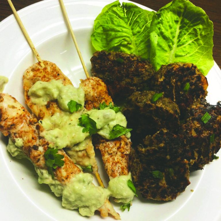 Chicken Shawarma Skewers with Garlic Lime Avocado Tzatziki - The Sandspur